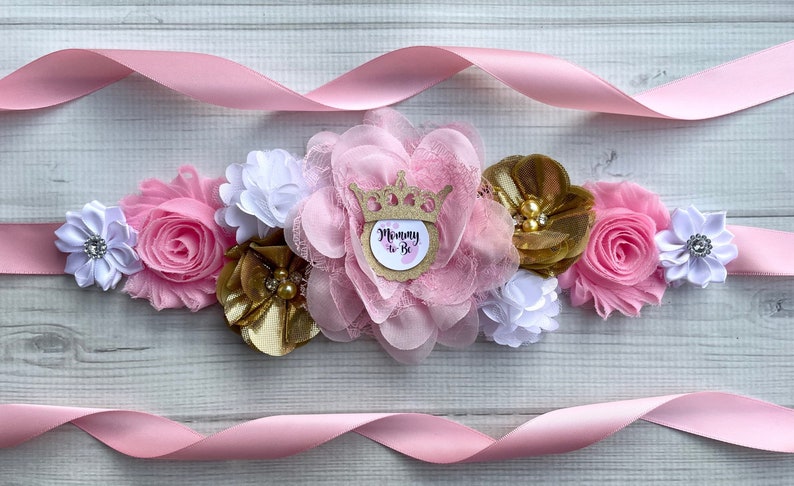 Princess Baby Shower Sash Princess Maternity Sash pink Gold - Etsy