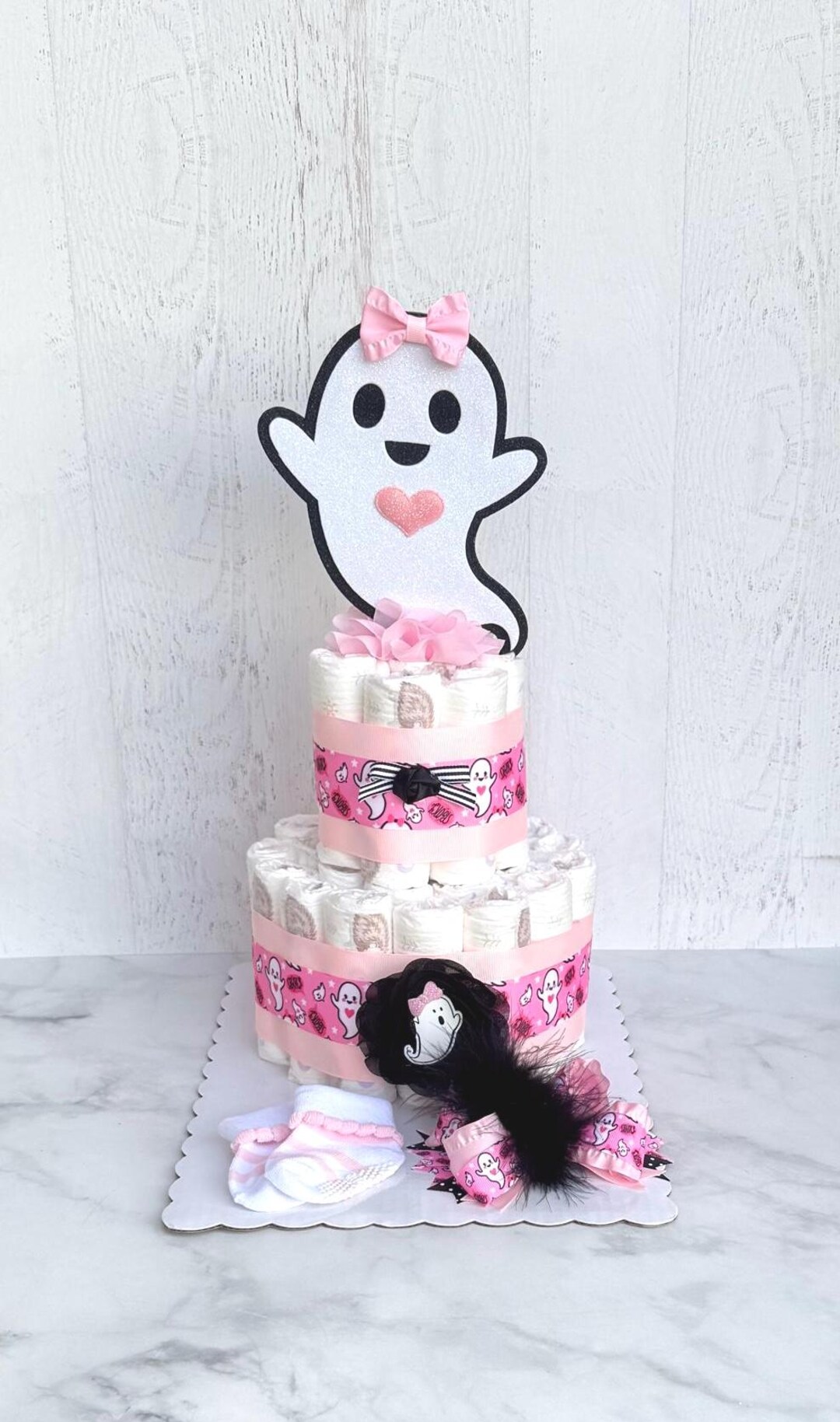 Ghost Diaper Cake 2 Tier Diaper Cake Girl Baby Shower Centerpiece ...