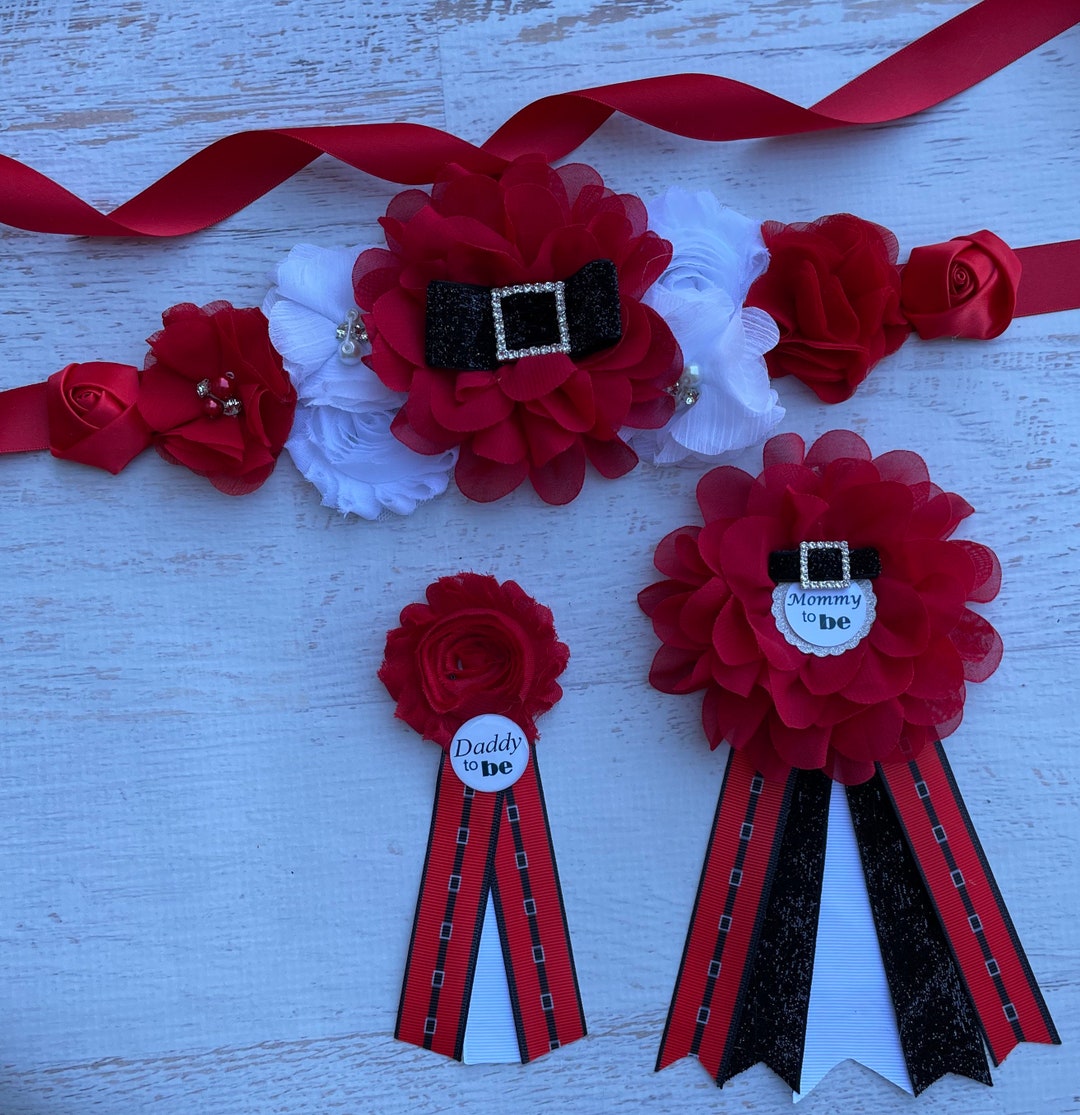 Santa Baby Shower Sash Santa Maternity Sash Belt Red Santa Holiday Sash ...