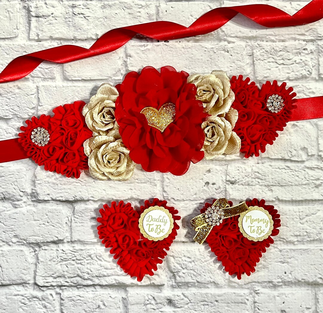Valentine's Day Baby Shower Sash ,valentine Maternity Sash, Red / Gold ...