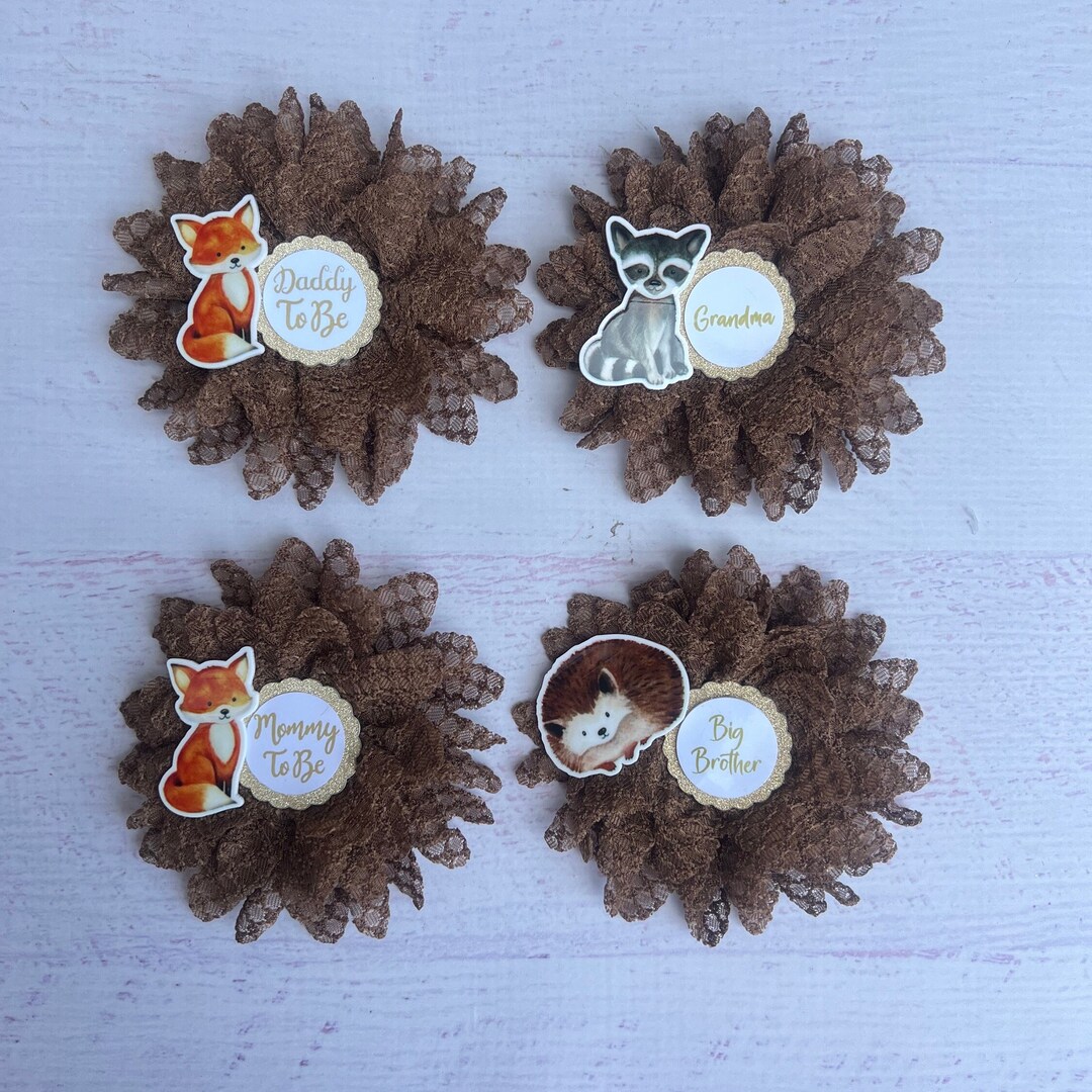Woodland Baby Shower Pins Woodland Baby Shower Corsage Mommy and Daddy ...