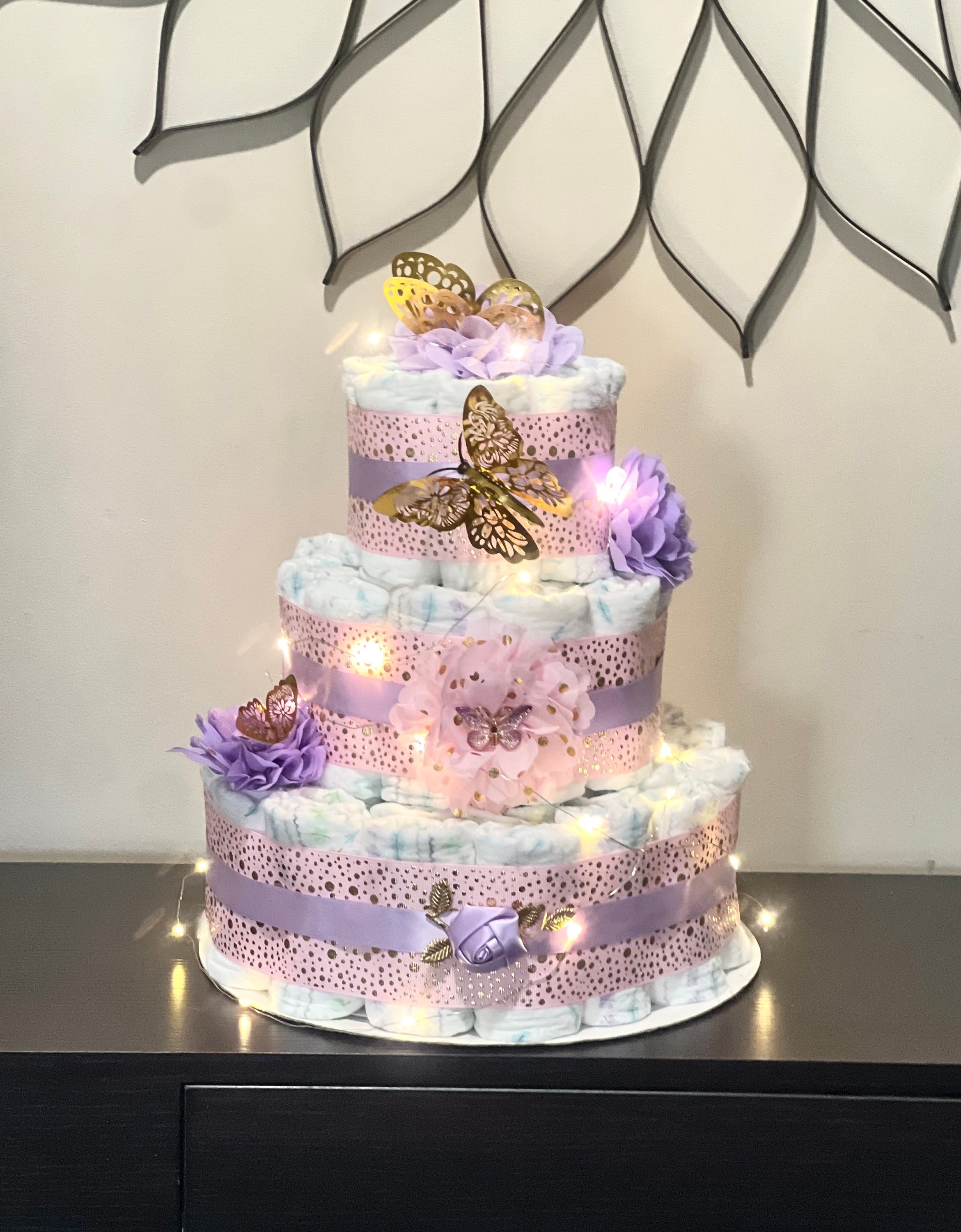 Butterfly Diaper Cake With Fairy Light Baby Shower Girl Butterfly Baby ...