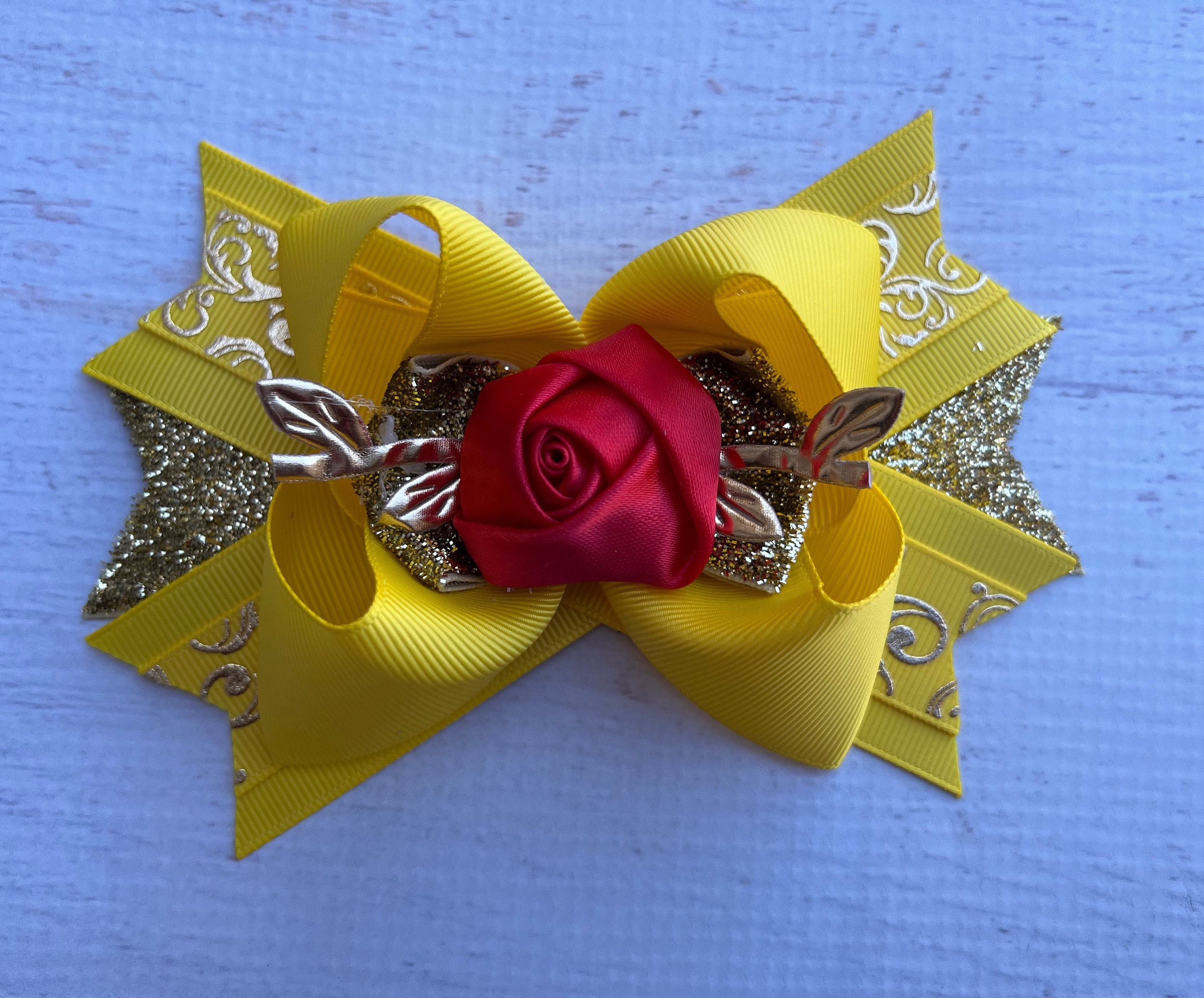 Belle Hair Bow Beauty and the Beast Hair Bow Belle Birthday - Etsy