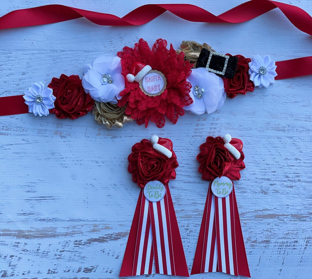 Santa Baby Shower Sash Santa Maternity Sash Belt Red Santa - Etsy