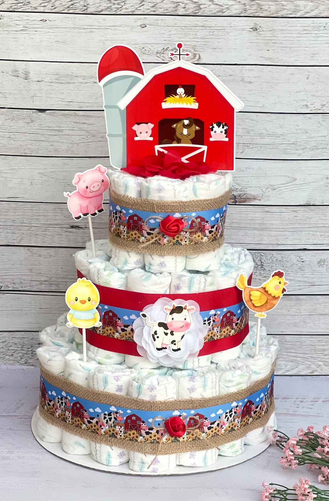 Farm Diaper Cake ,farm Baby Shower ,baby Shower Gift, Barn Diaper Cake ...