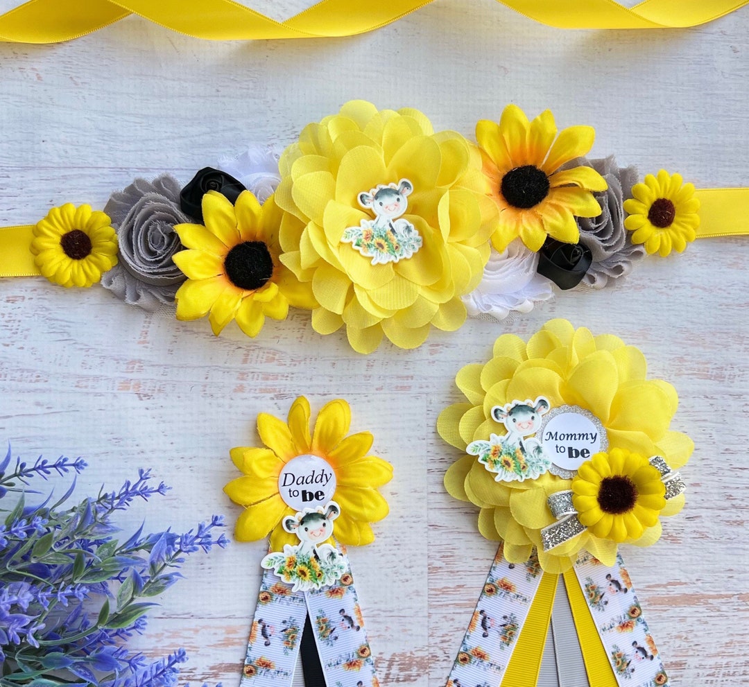 Sunflower Cow Baby Shower Sash ,sunflower Cow Maternity Sash ,cow Baby ...