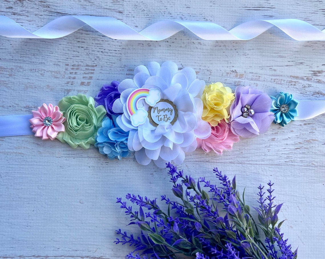 Pastel Rainbow Baby Shower Sash , Pastel Rainbow Maternity Sash Belt ...