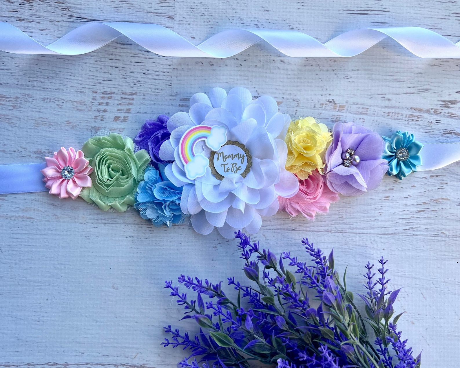 Pastel Rainbow Baby Shower Sash Pastel Rainbow Maternity - Etsy