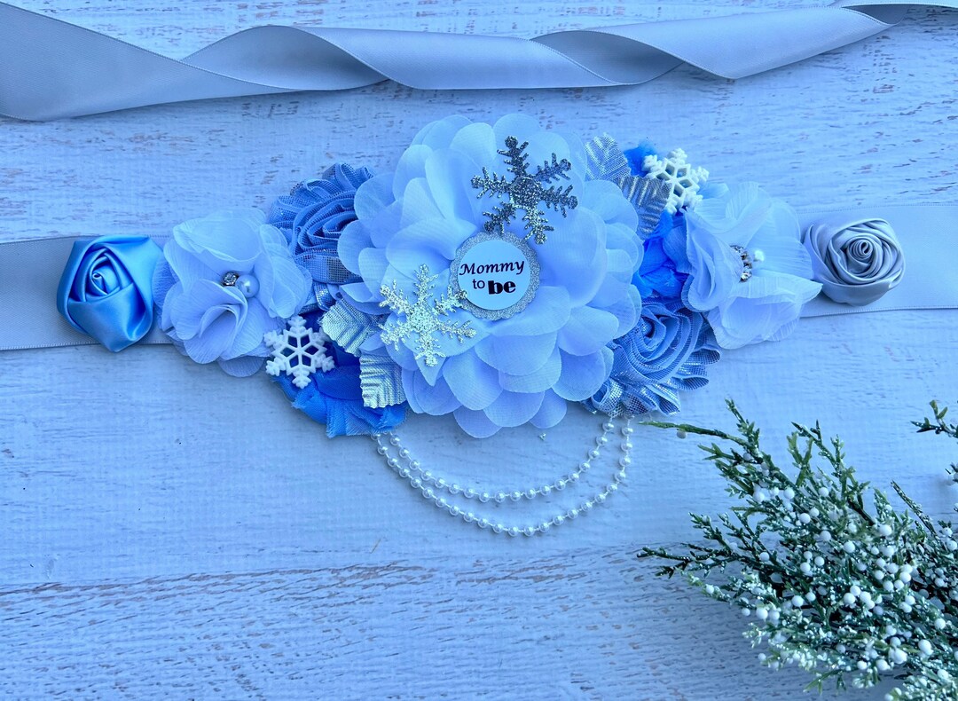 Winter Wonderland Baby Shower Sash , White Blue Silver Snowflake Baby ...