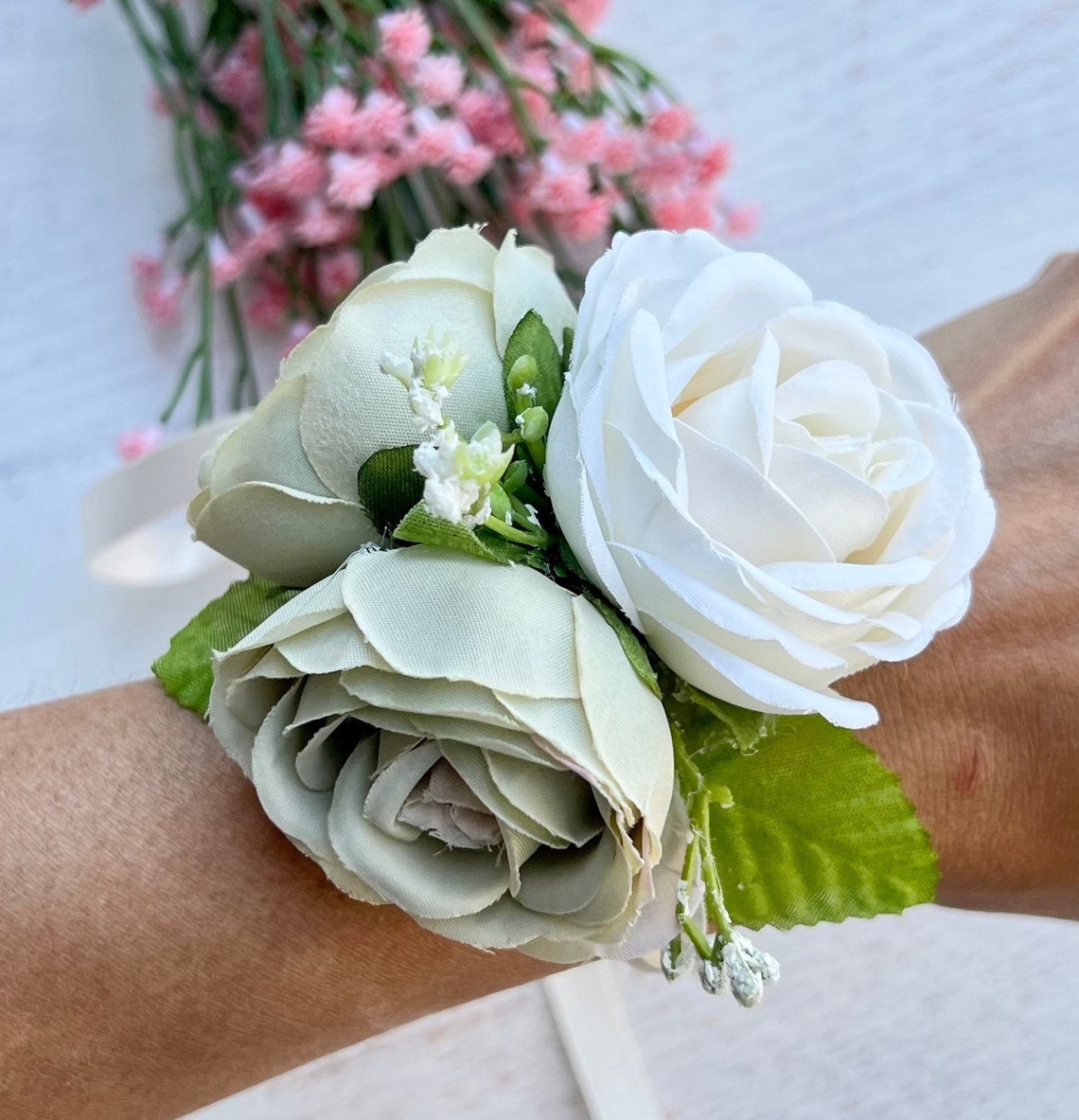 Sage Green Cream Wrist Corsage Flower Corsage Wedding Corsage Mommy to ...