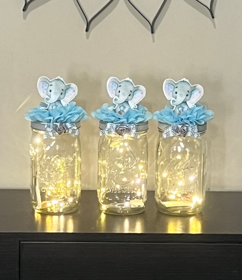 Elephant Baby Shower Centerpieces Mason Jar Decoration With Fairy ...