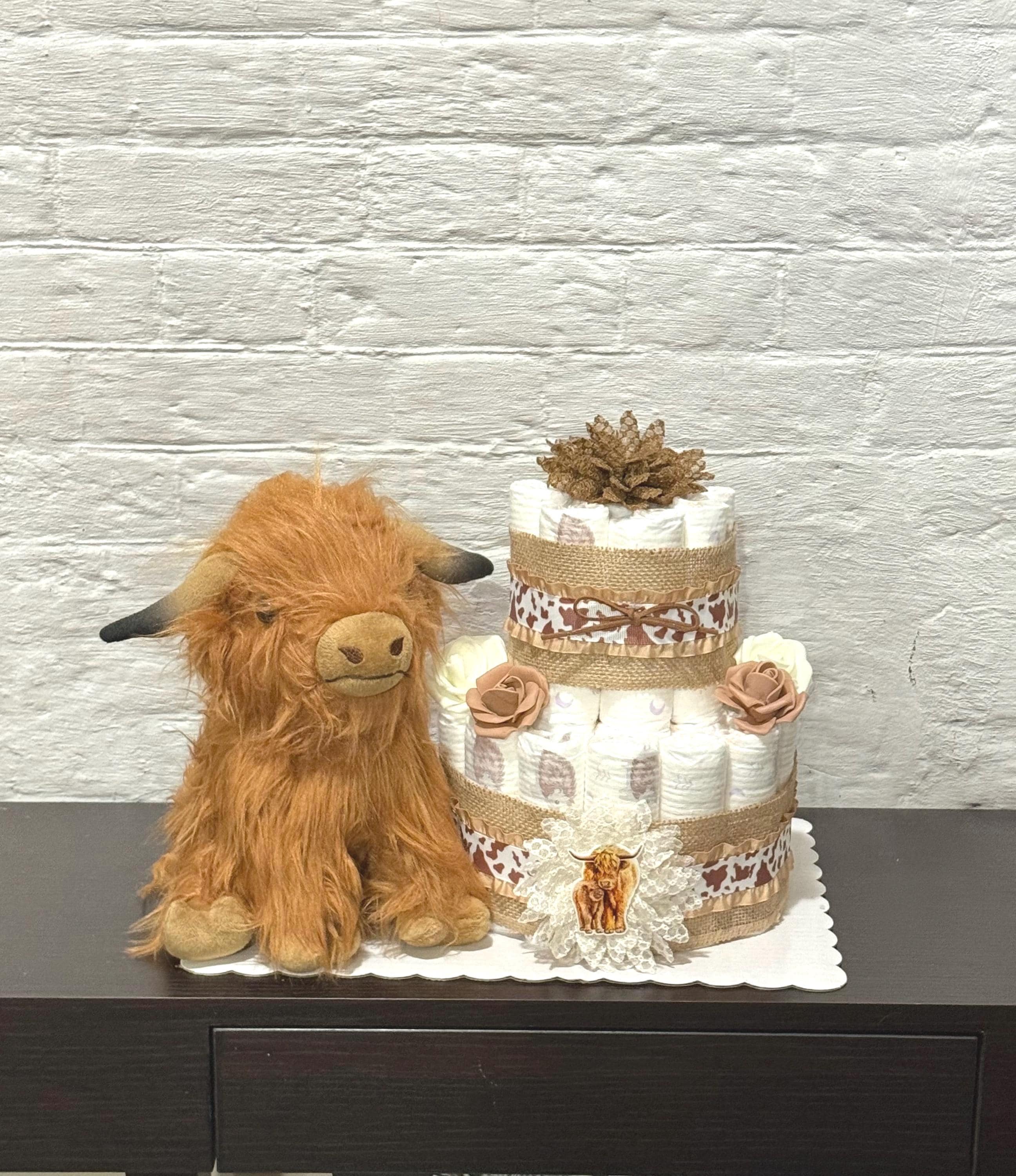 Highland Cow Diaper Cake Baby Shower ,gender Neutral Diaper Cake , Baby ...