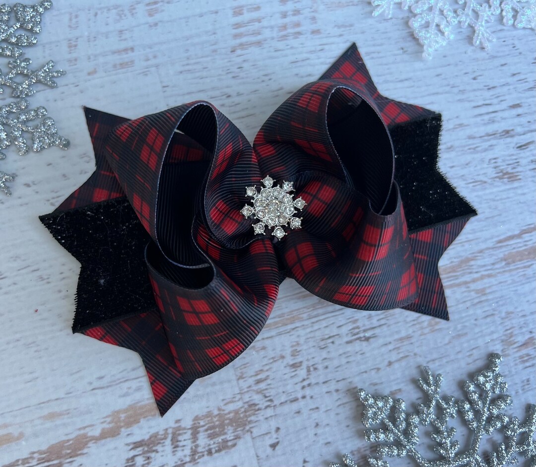 Red Black Tartan Christmas Hair Bow Snowflake Bow Plaid Hair Clip ...