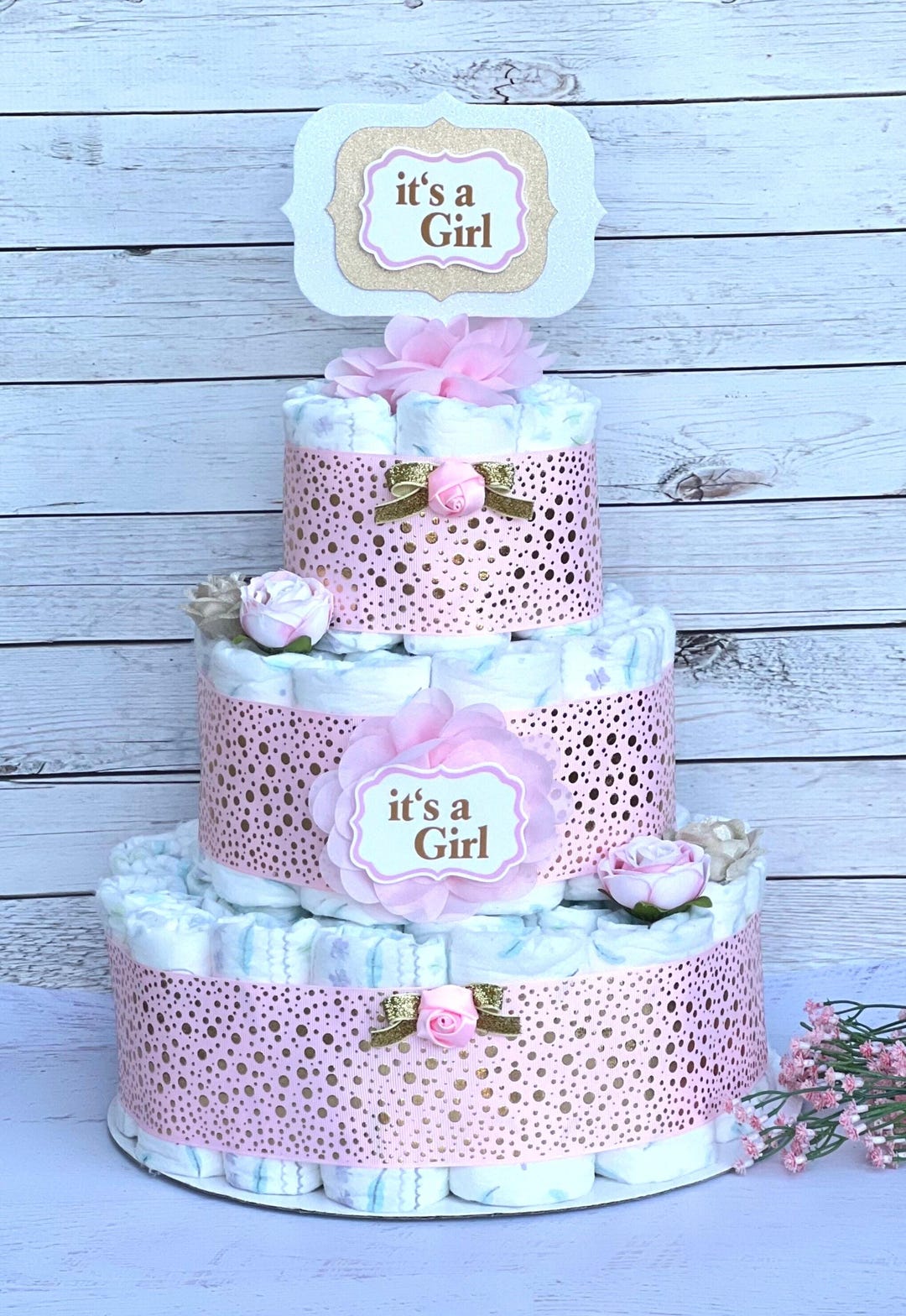 It's a Girl Diaper Cake , Princess Diaper Cake Girl , Pink Gold Diaper ...