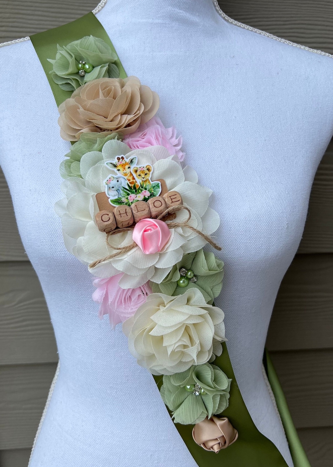 Safari Shoulder Sash Baby Shower Sash Girl Safari Maternity Sash ...