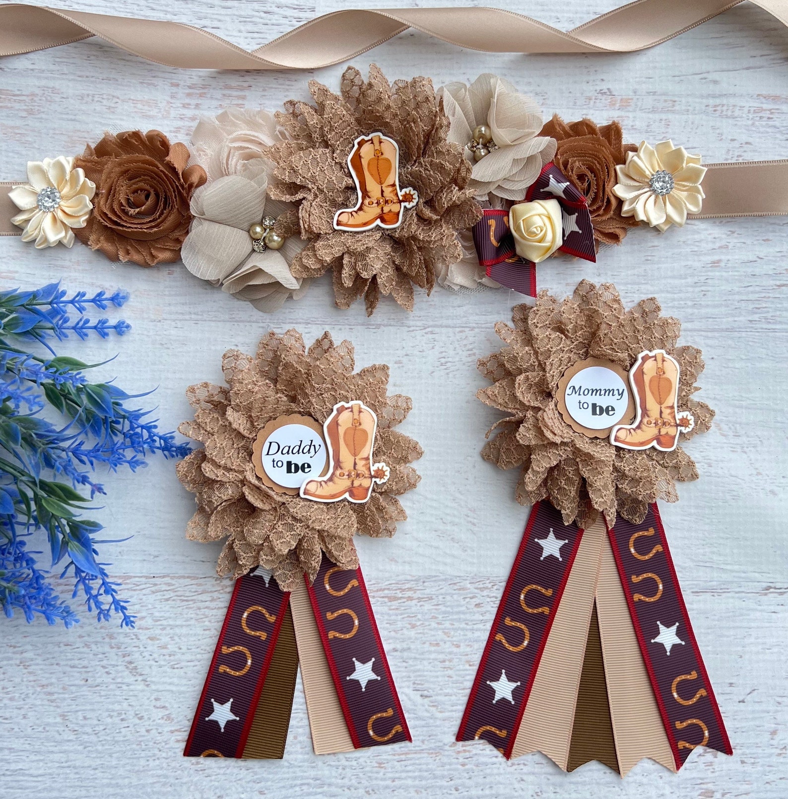 Cowboy Baby Shower Sash Boy Cowboy Maternity Sash Blue Cowboy - Etsy