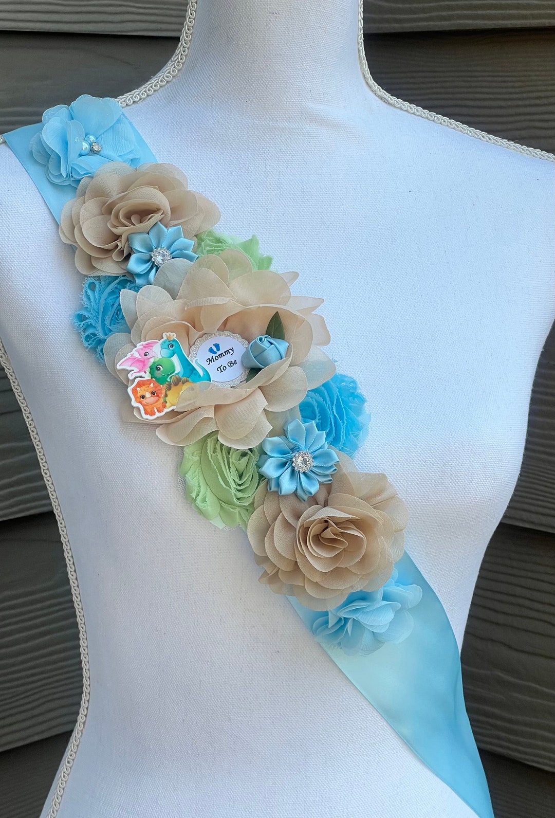 Dinosaur Baby Shower Shoulder Sash Dino Maternity Sash Pregnancy Sash ...