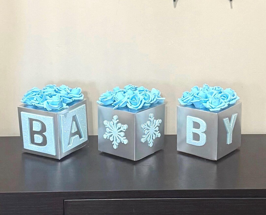 Snowflakes Baby Shower Blocks Centerpieces Baby Shower Decoration Baby ...