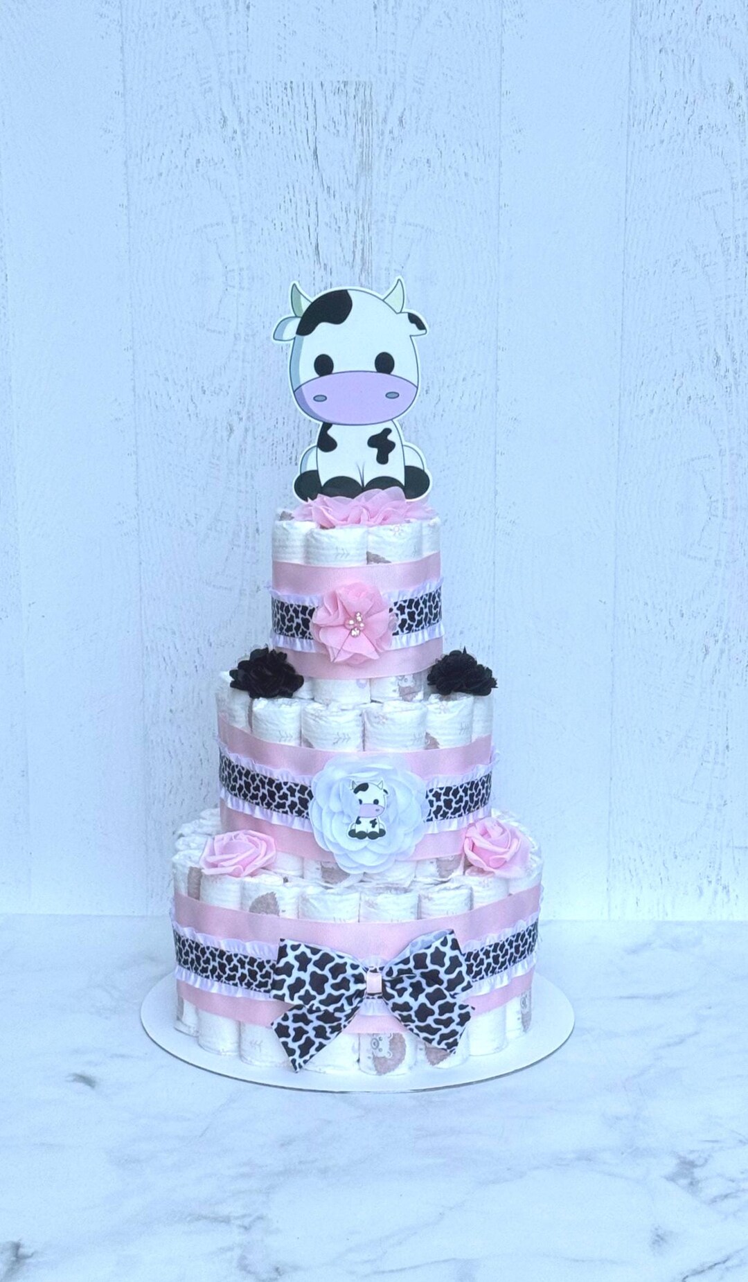 Cow Baby Shower Diaper Cake Girl or Boy Farm Centerpiece Decoration ...