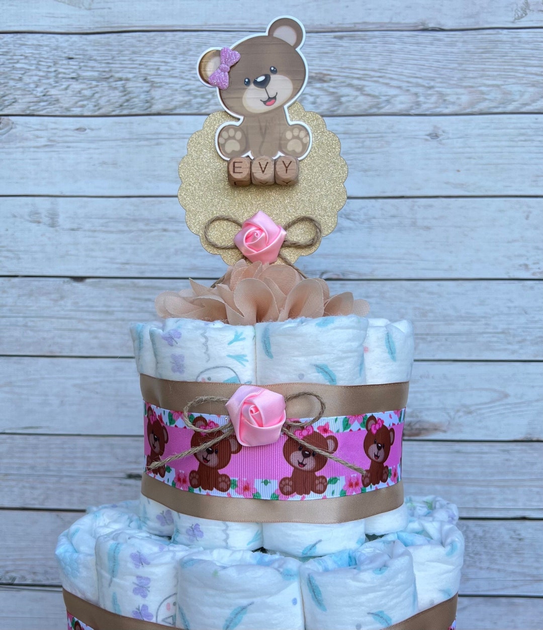 Pink Teddy Bear Diaper Cake Girl Teddy Bear Baby Shower - Etsy