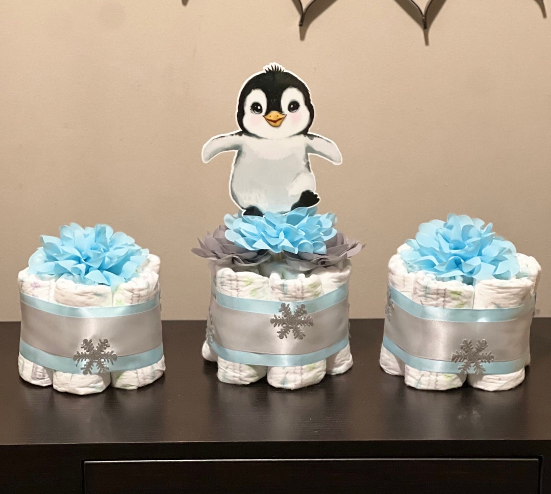 Set of 3 Penguin Baby Shower Diaper Cake Boy Winter Penguin ...
