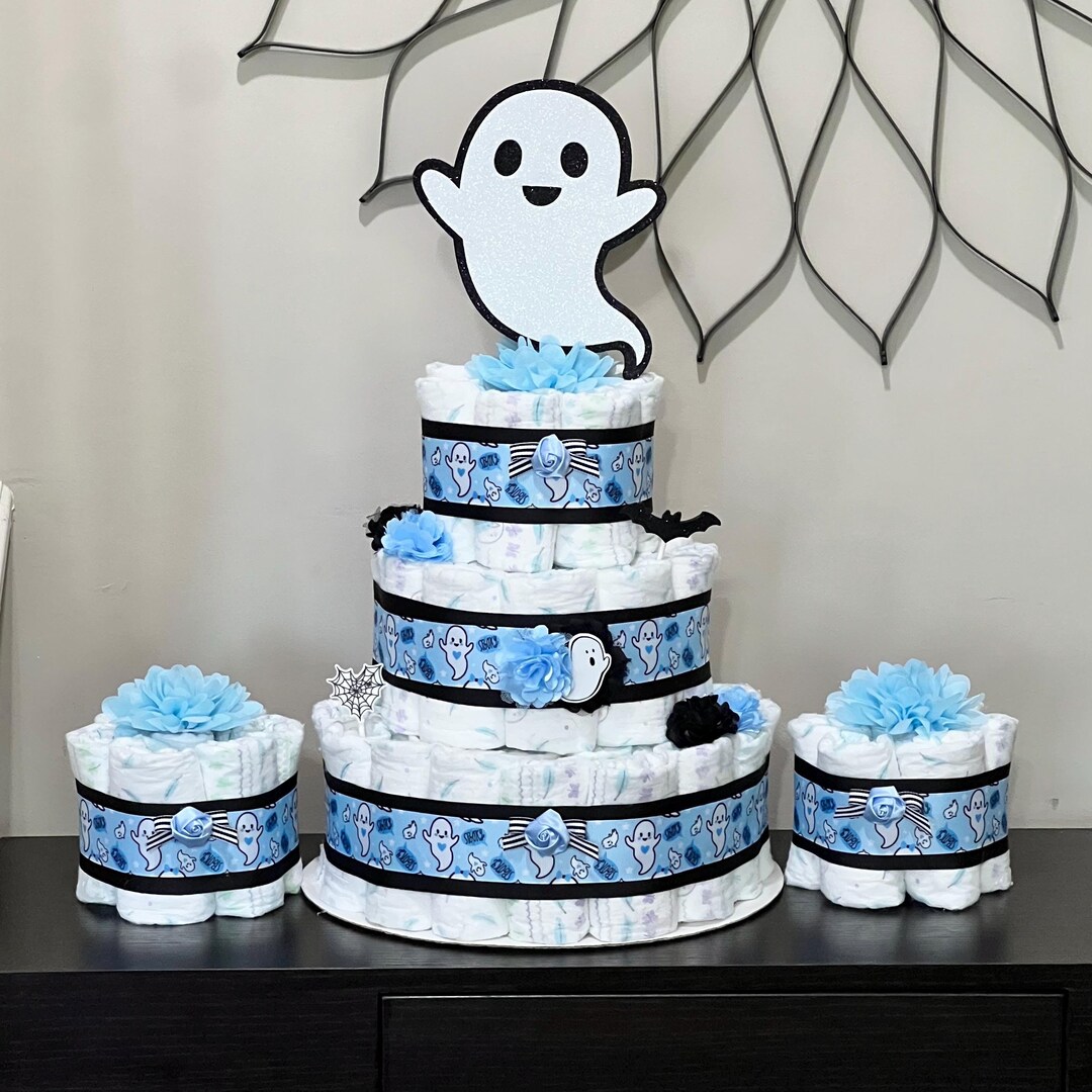 Ghost Diaper Cake Boy Set of 3 Halloween Ghost Baby Shower Centerpiece ...