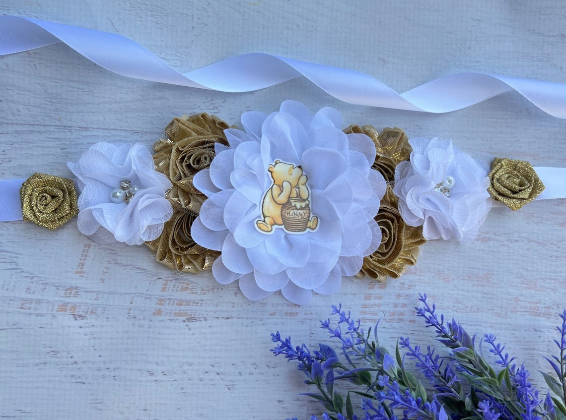 Classic Winnie the Pooh Baby Shower Sash White Gold Winnie the - Etsy