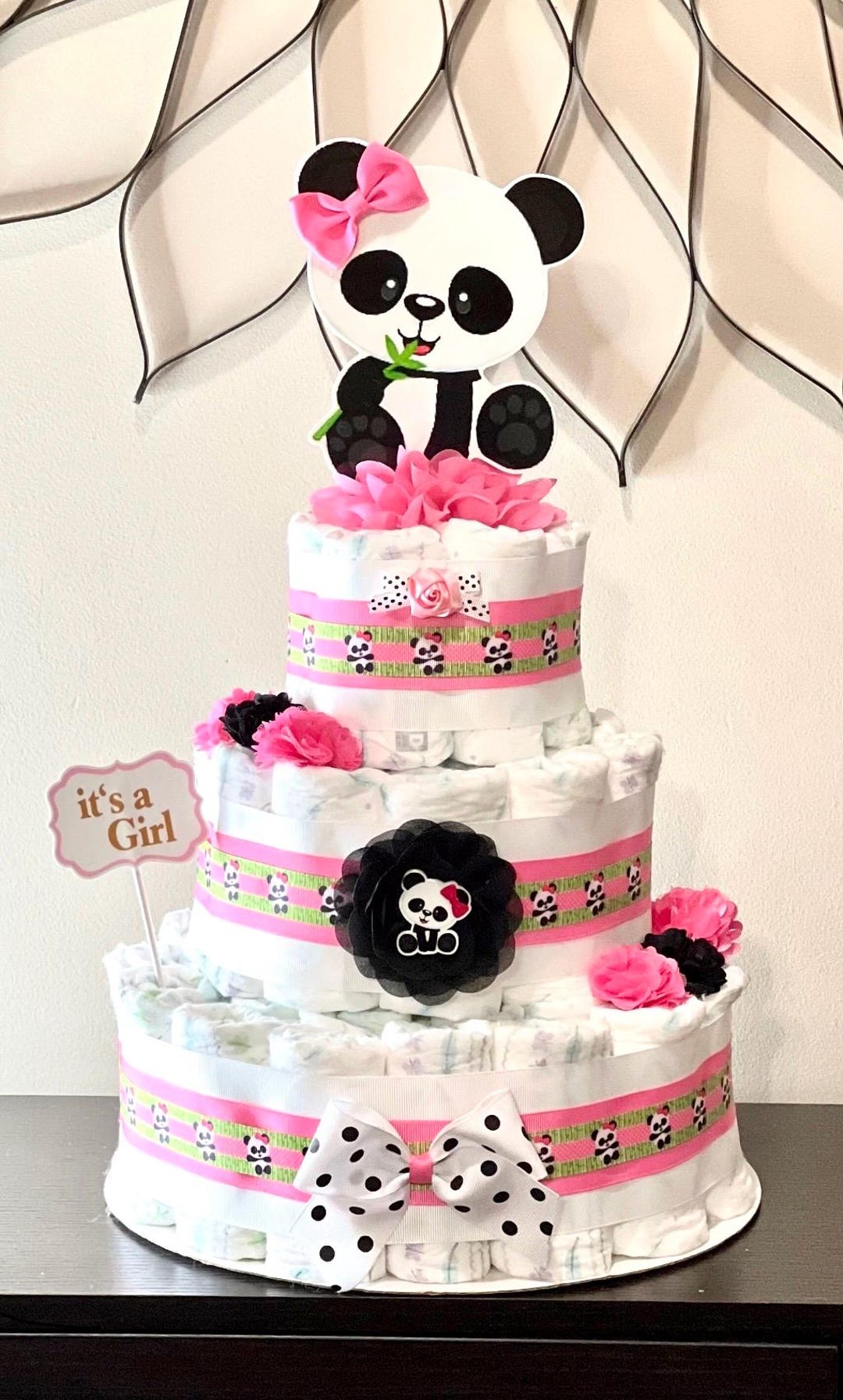 Panda Diaper Cake Girl Panda Baby Shower 3 Tier Diaper Cake Baby Shower ...