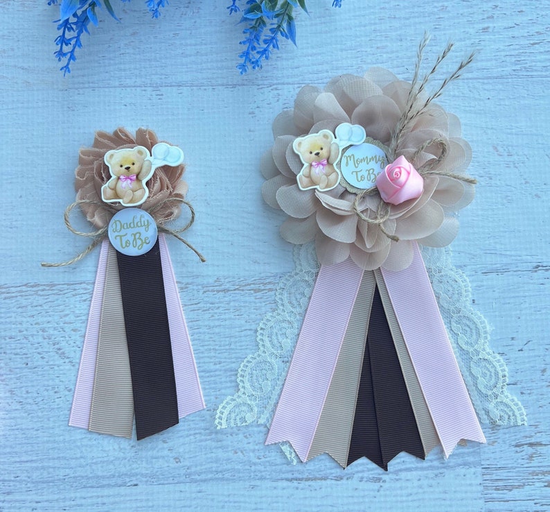 Teddy Bear Baby Shower Corsage Mommy Pin Daddy Pin Teddy - Etsy