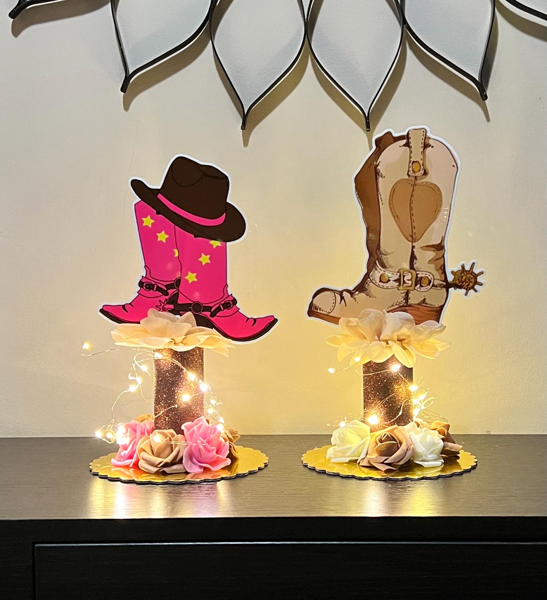 Cowboy Baby Shower Centerpiece With LED Light Cowgirl Centerpieces ...