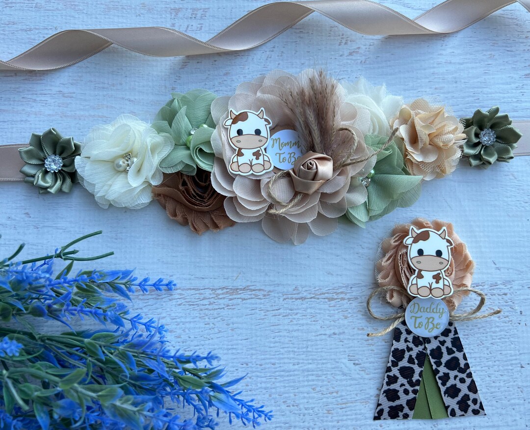 Boho Cow Baby Shower Sash ,cow Maternity Sash ,cow Pregnancy Sash ...