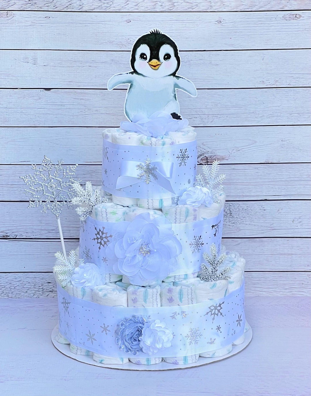 Penguin Diaper Cake, Penguin Baby Shower Gift, Snowflake Diaper Cake ...