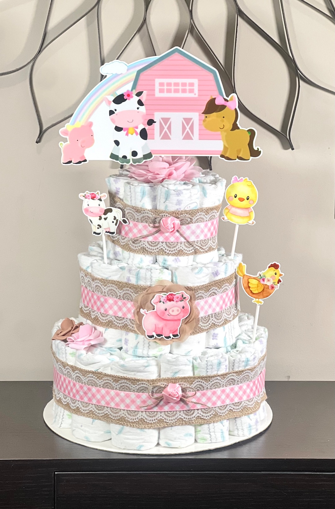 Farm Baby Shower Diaper Cake ,farm Diaper Cake Girl ,baby Shower Gift ...