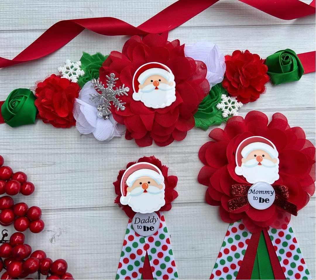 Santa Baby Shower Sash Santa Maternity Belt Santa Baby Maternity Sash ...