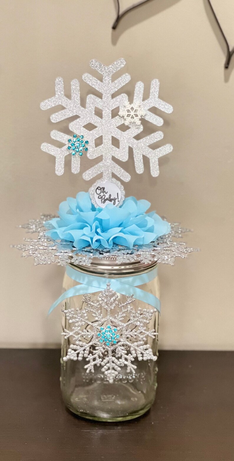 Snowflake Baby Shower Centerpiece Snowflake Mason Jar Baby Shower ...
