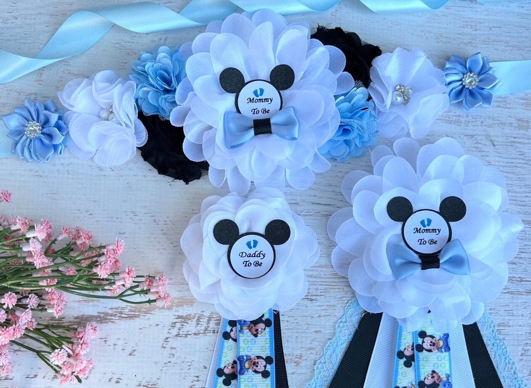 Mickey Mouse Maternity Sash Blue Mickey Mouse Baby Shower Sash Mickey ...
