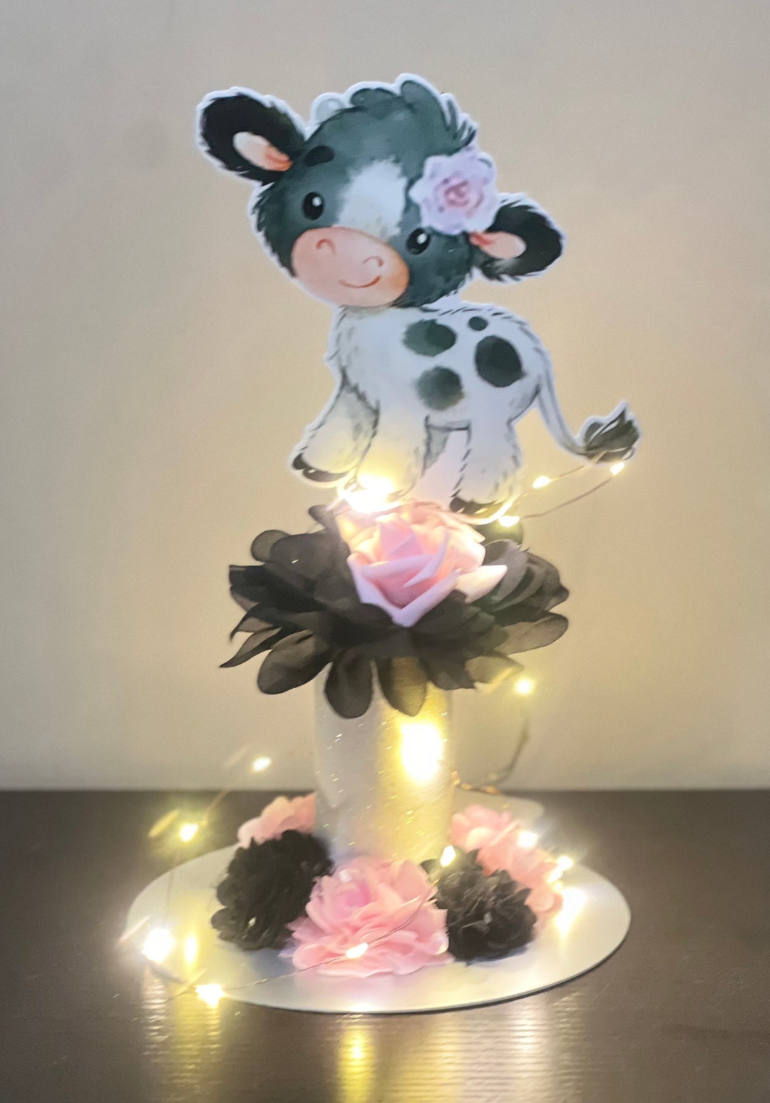 Boho Cow Baby Shower Centerpiece With LED Light Highland Cow Baby ...