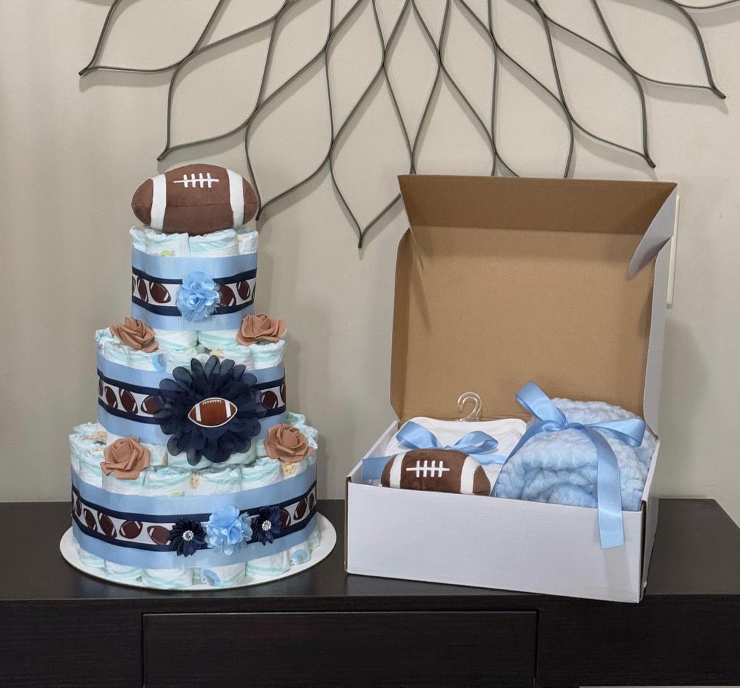 Football Diaper Cake Boy, Baby Gift Box Set ,football Baby Shower Boy ...