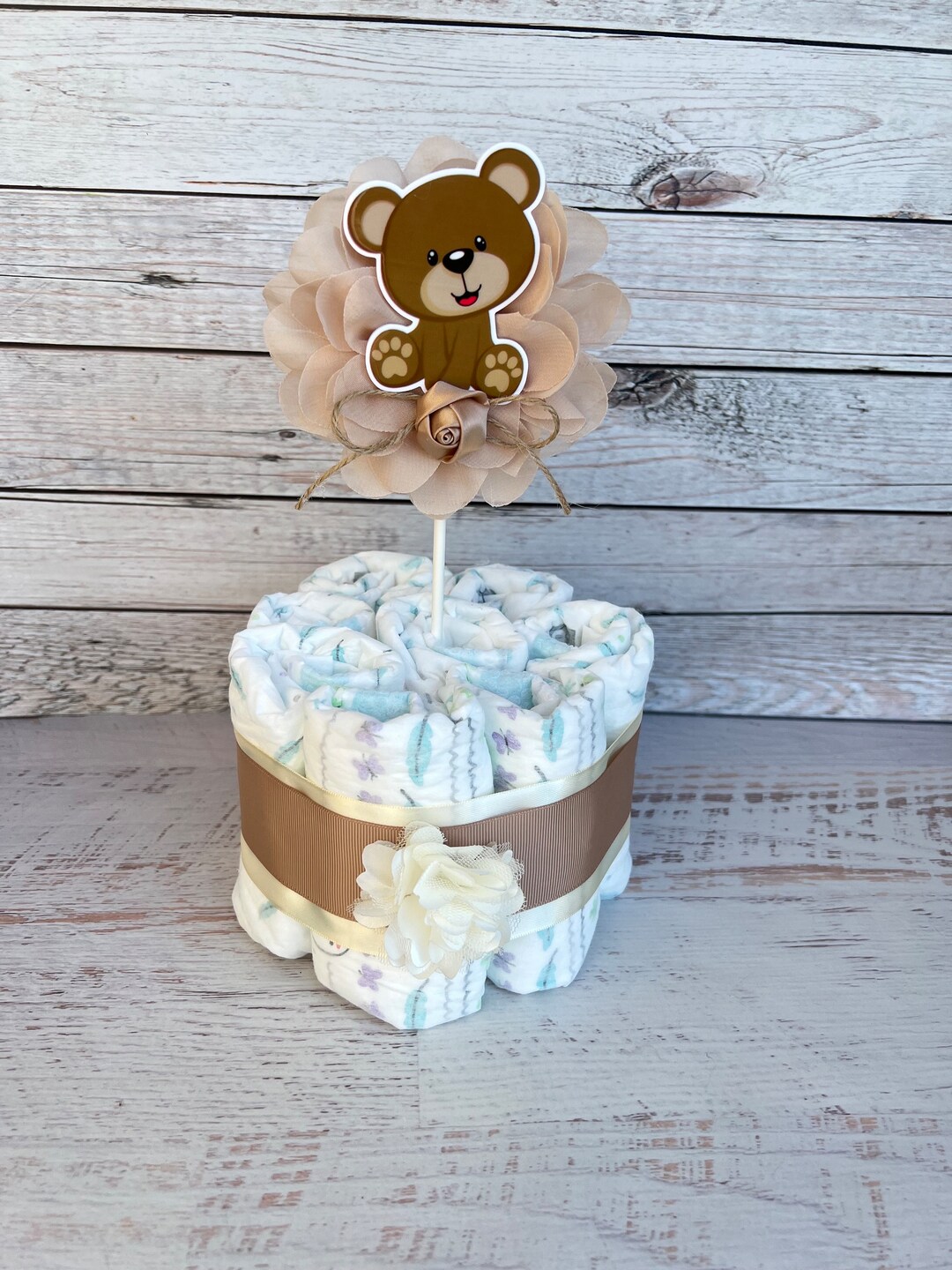 Teddy Bear Baby Shower Diaper Cake, Diaper Cake Baby Boy , Baby Shower ...