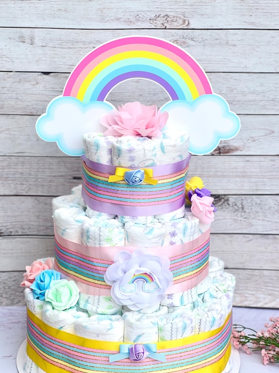 Pastel Rainbow Baby Shower Diaper Cake rainbow Diaper Cake Girl baby Shower Gift Baby Shower Decoration Baby Shower Table Centerpiece Etsy