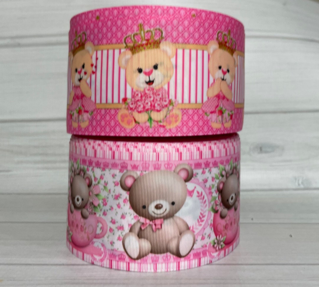 3” Pink Teddy Bear Grosgrain Ribbon , Teddy Bear Ribbon ,3 Yards Pink ...
