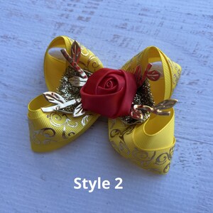 Belle Hair Bow Beauty and the Beast Hair Bow Belle Birthday - Etsy