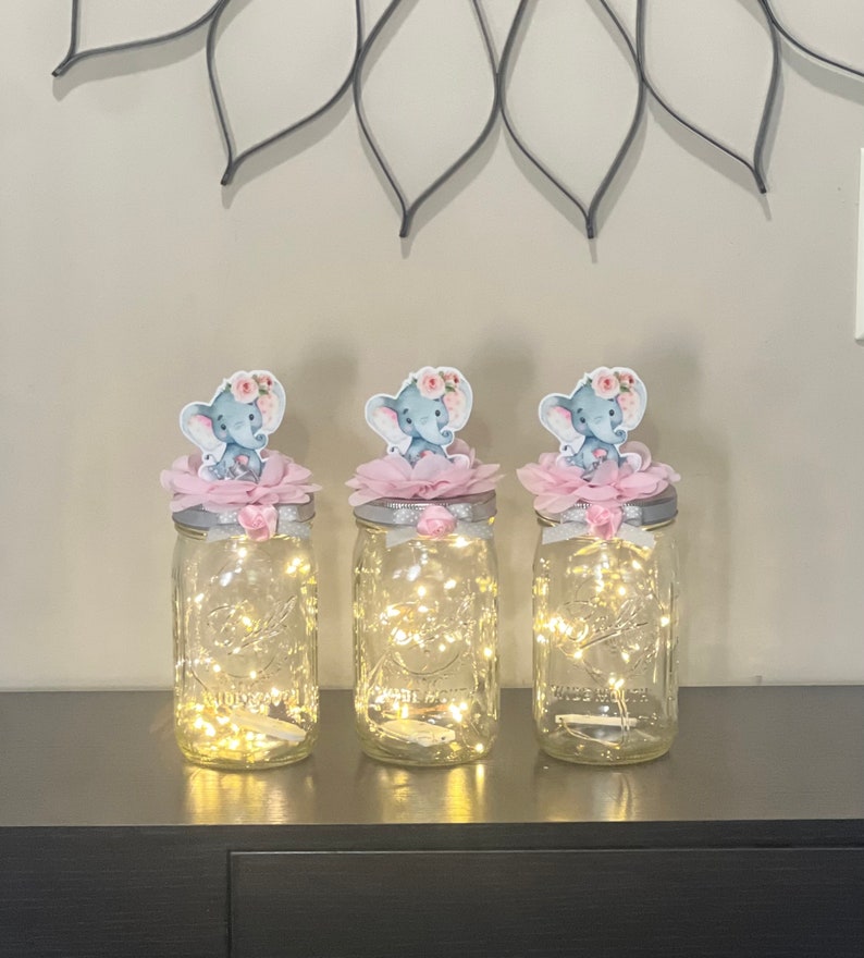 Elephant Baby Shower Centerpieces Mason Jar Decoration With Fairy ...