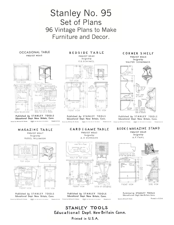 1960 Stanley No. 95 95 Vintage Plans to Make Furniture and - Etsy