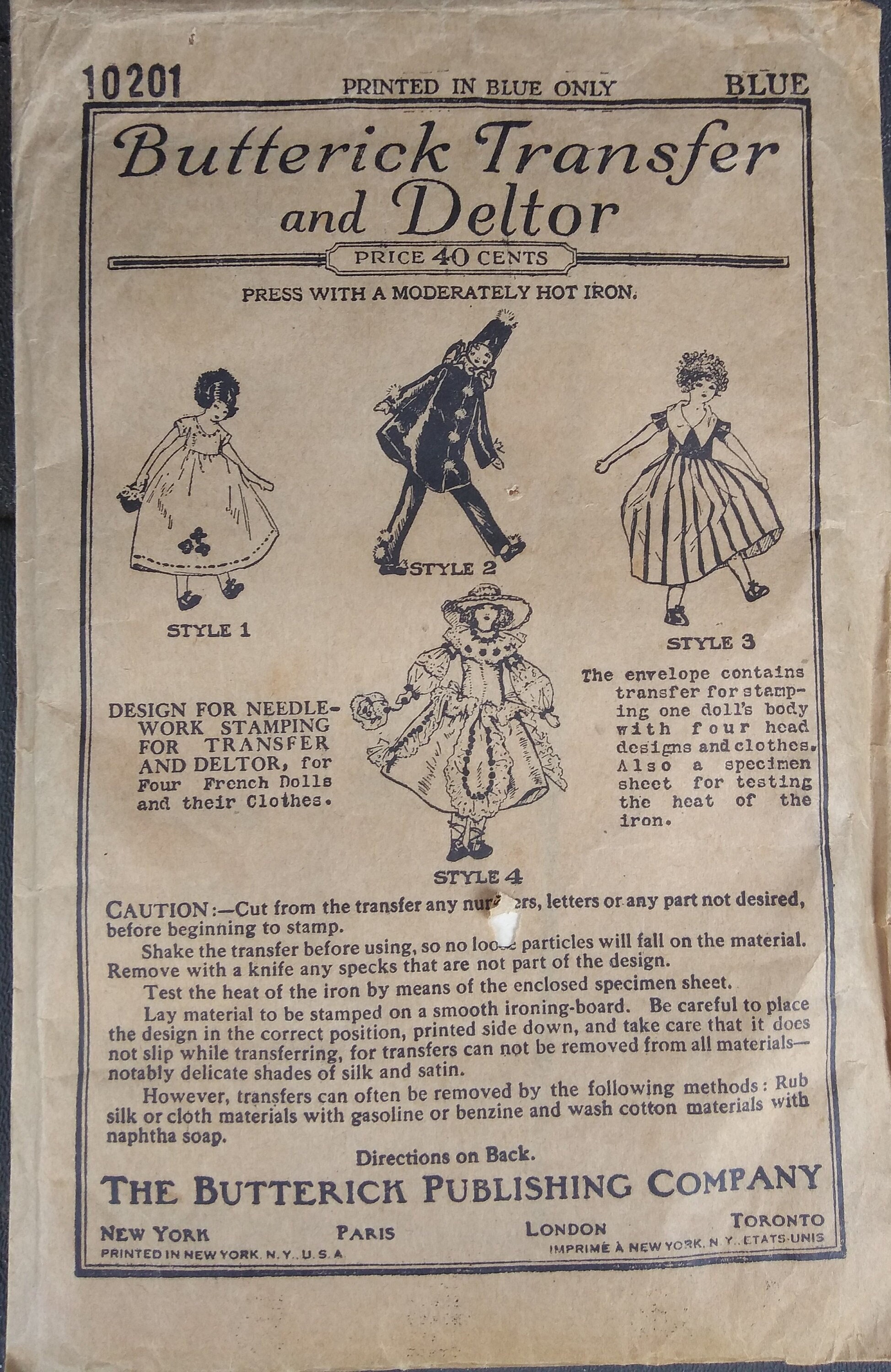 1919-1923 Butterick Deltor Pattern for Four French Dolls and Their ...