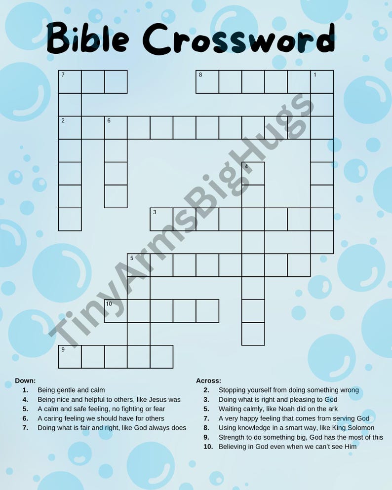 JW Kids Bible Crossword Puzzle, Fruitage of the Spirit, God’s Qualities ...
