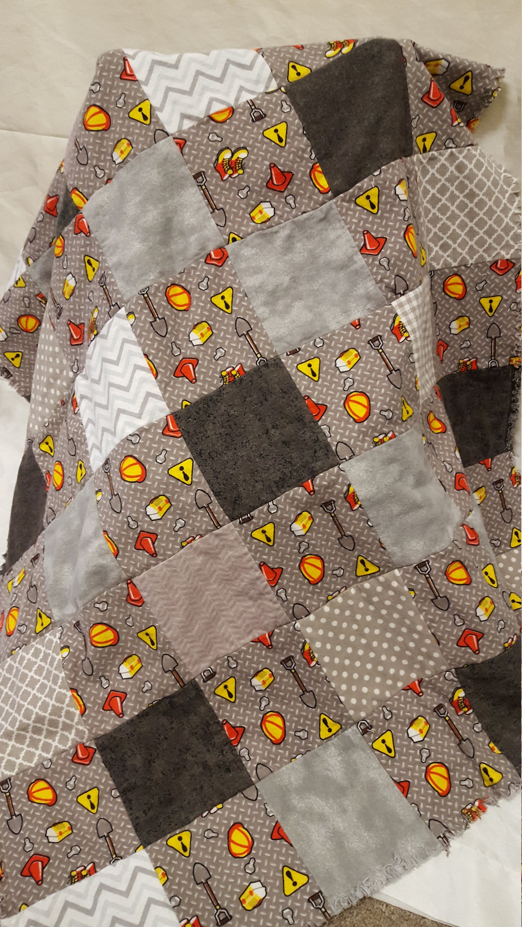 Handmade Construction Rag Quilt C-26 - Etsy Canada