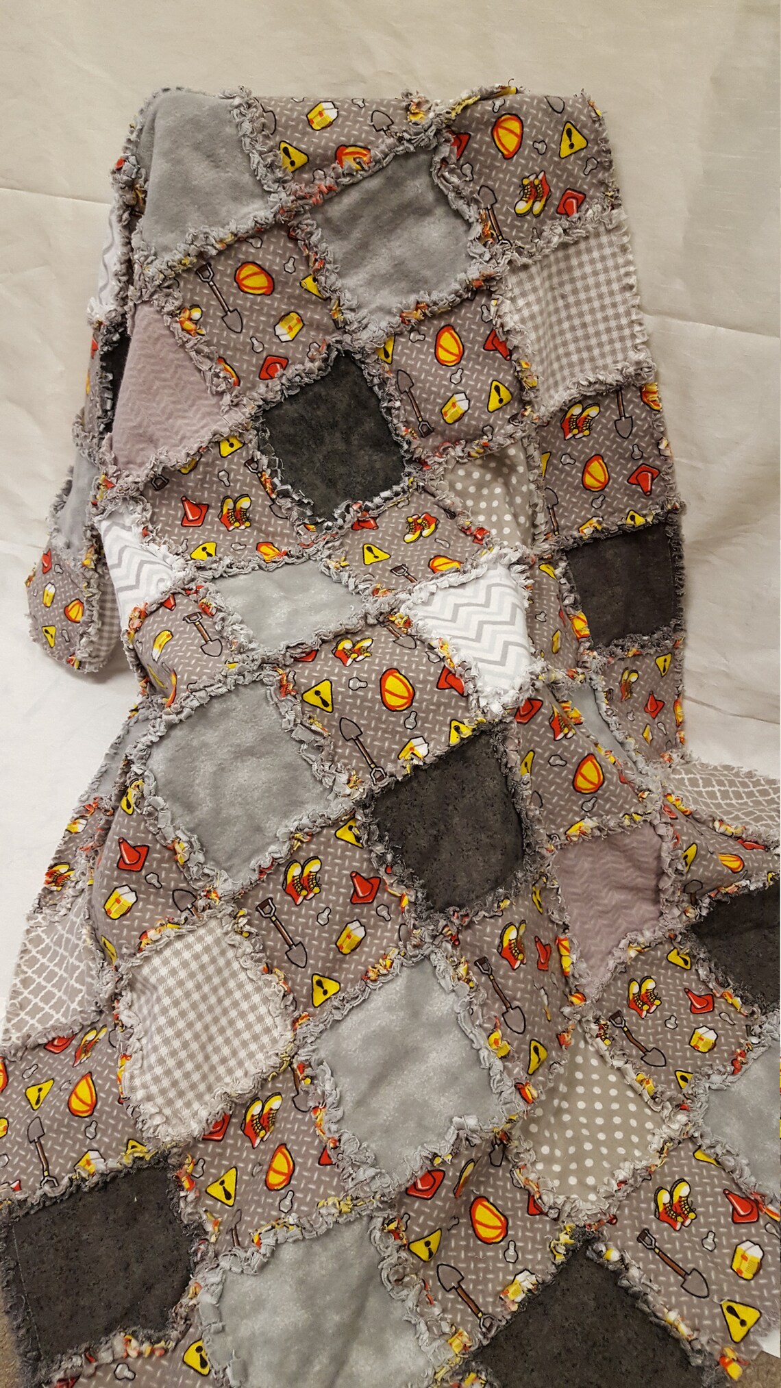 Handmade Construction Rag Quilt C-26 - Etsy Canada