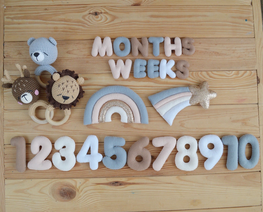 Baby Months Tracker • Felt Baby Milestone Numbers • Baby Bump Countdown ...