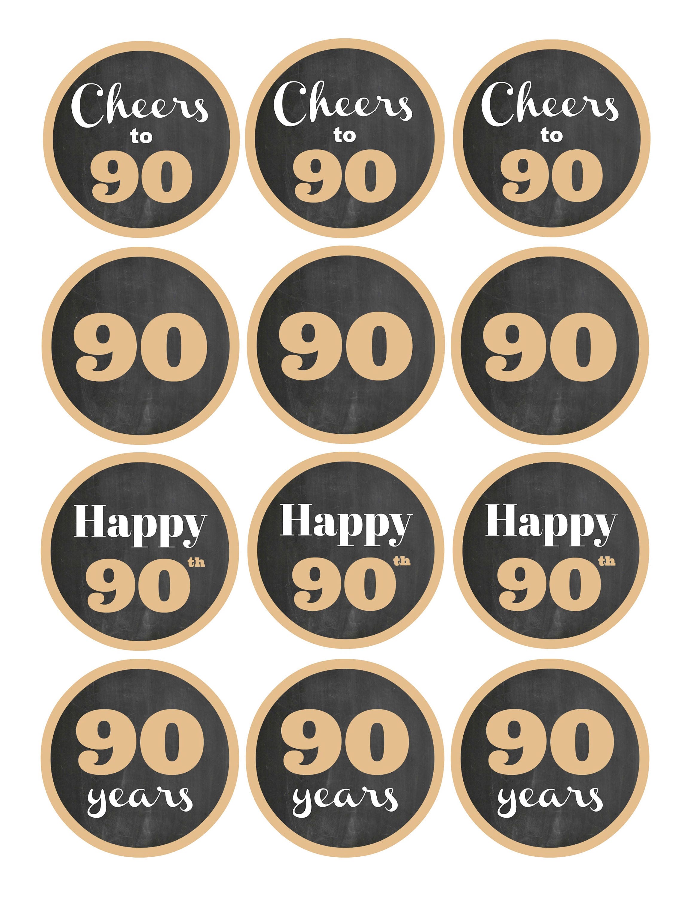 90th Birthday Cupcake Toppers, 90 Years Chalkboard Cupcake Decorations ...